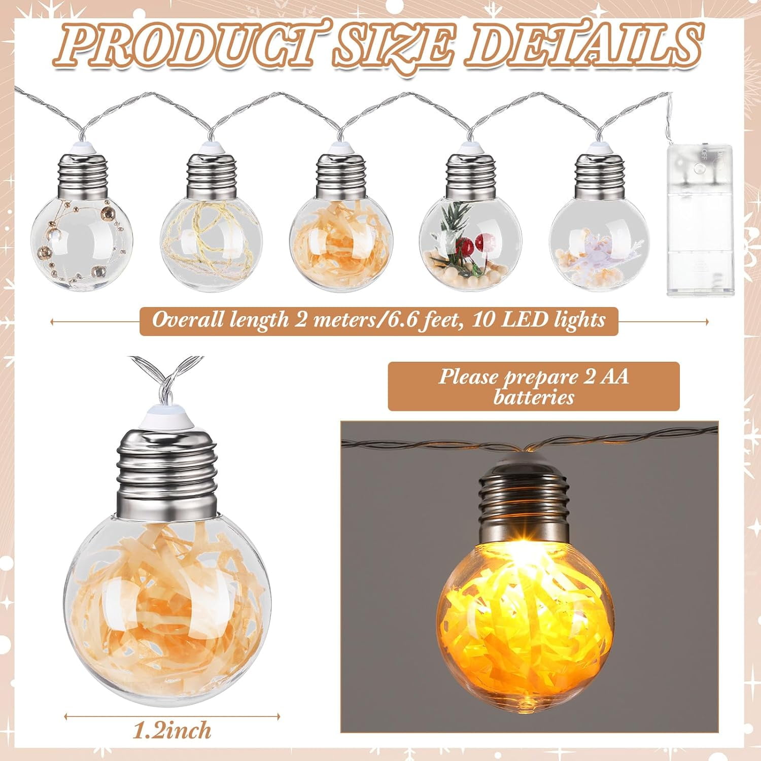 JUNXIAO-Christmas Tree Snow Globe String Lights 6.56 FT 10 LED Xmas ...