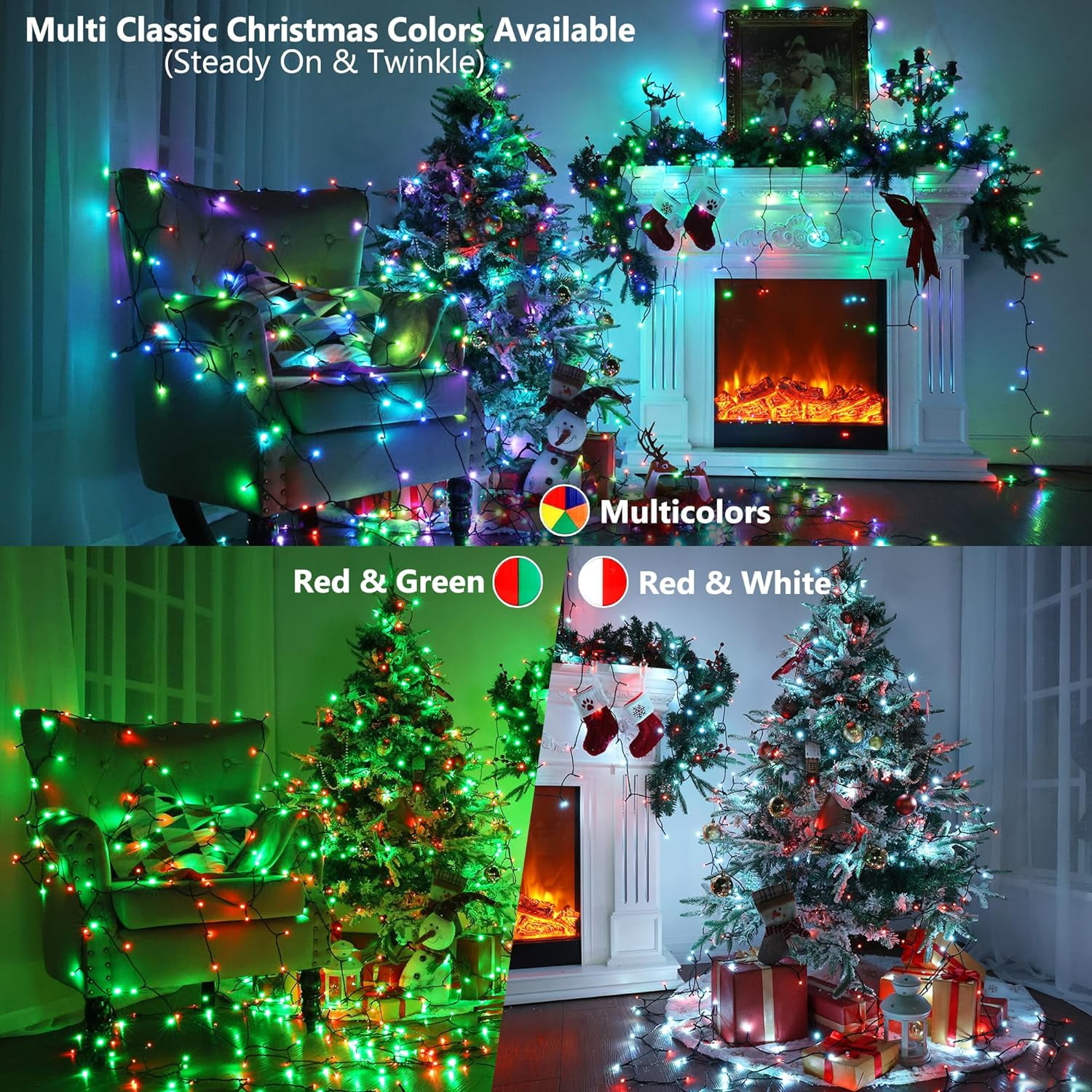 JUNXIAO-Color Changing Christmas Lights, 66ft 200 LED RGB Christmas ...
