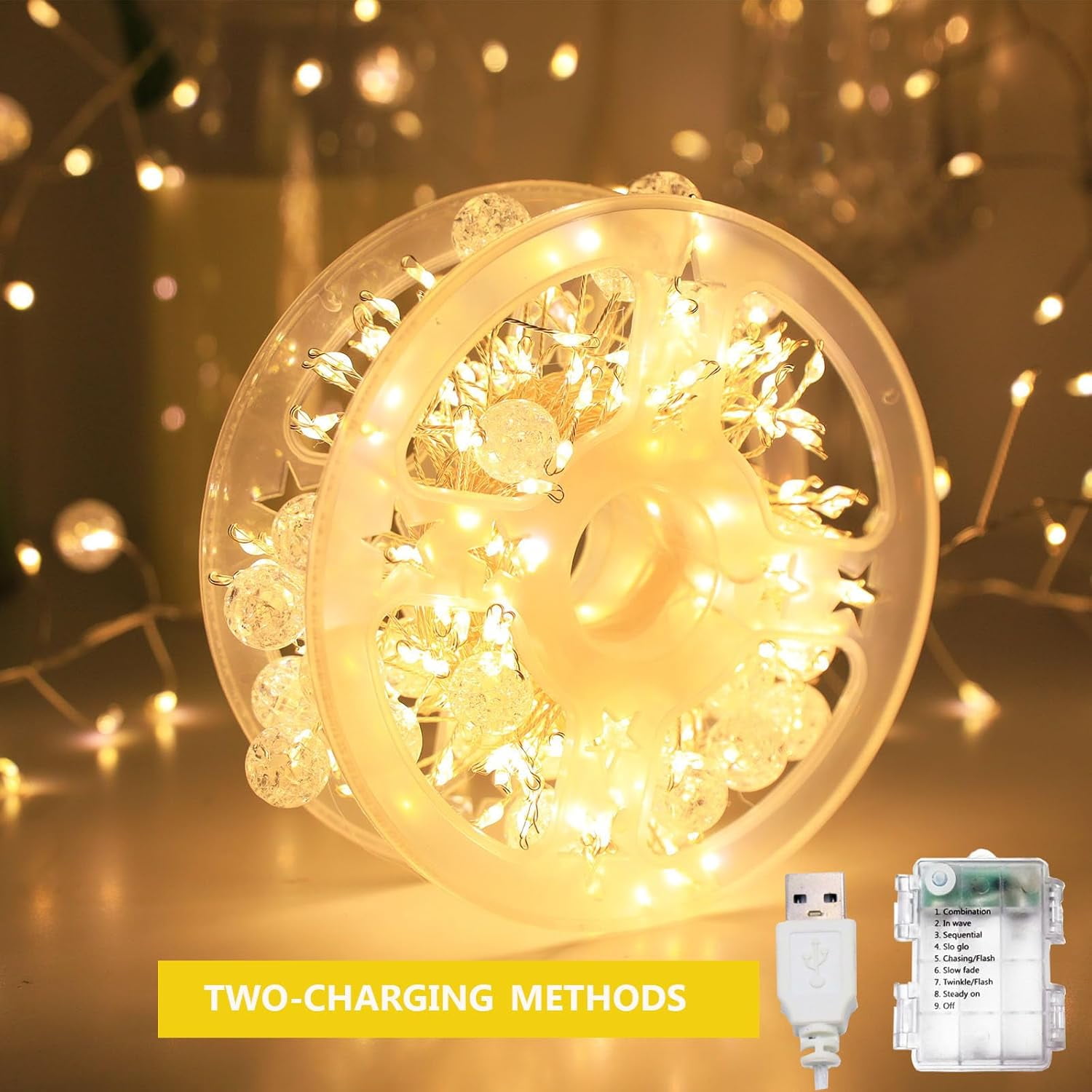 JUNXIAO-Copper Wire Firecracker Christmas Lights, 10FT 200LED Battery ...