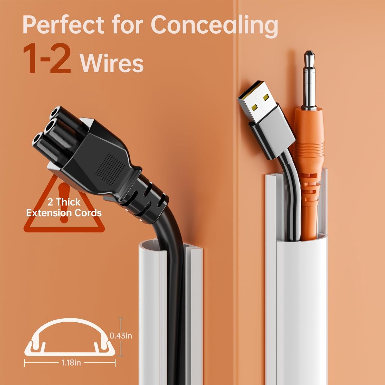 JUNXIAO-Cord Hider Wall Kit Adhesive Wire Cover, 42.5in Multiple ...