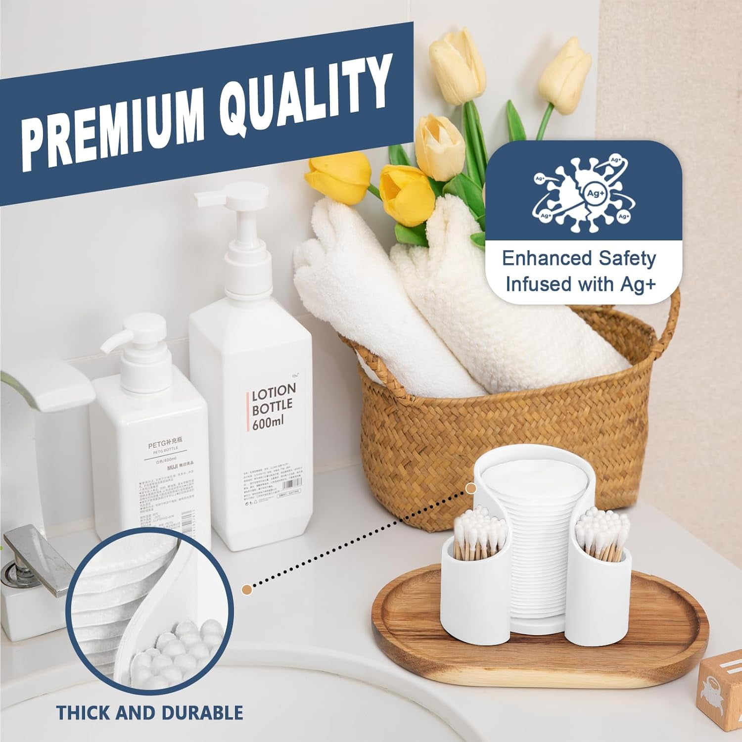 JUNXIAO-Cotton Pad QTips Holder, Bathroom Cups Dental Floss Dispenser ...