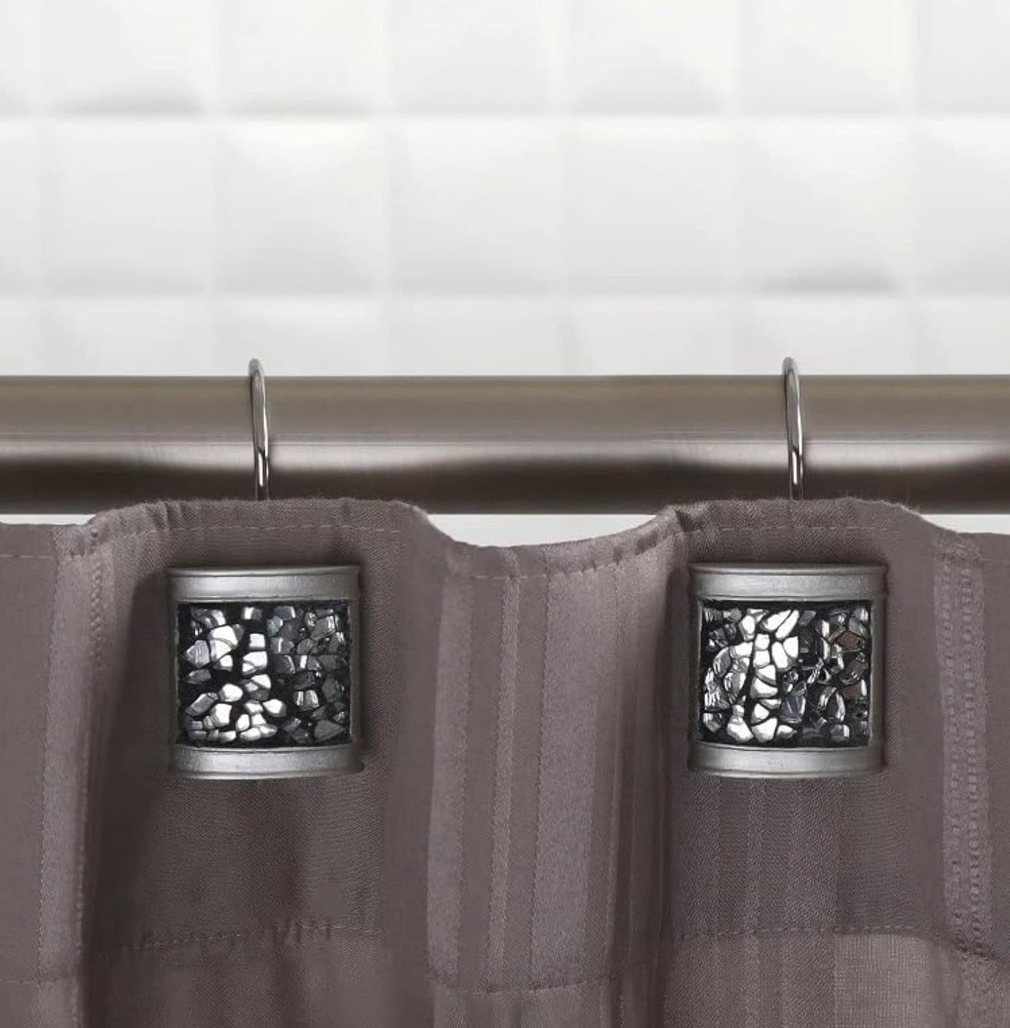 JUNXIAO-Crackled Glass Silver Shower Curtain Hooks Decorative - Set of ...