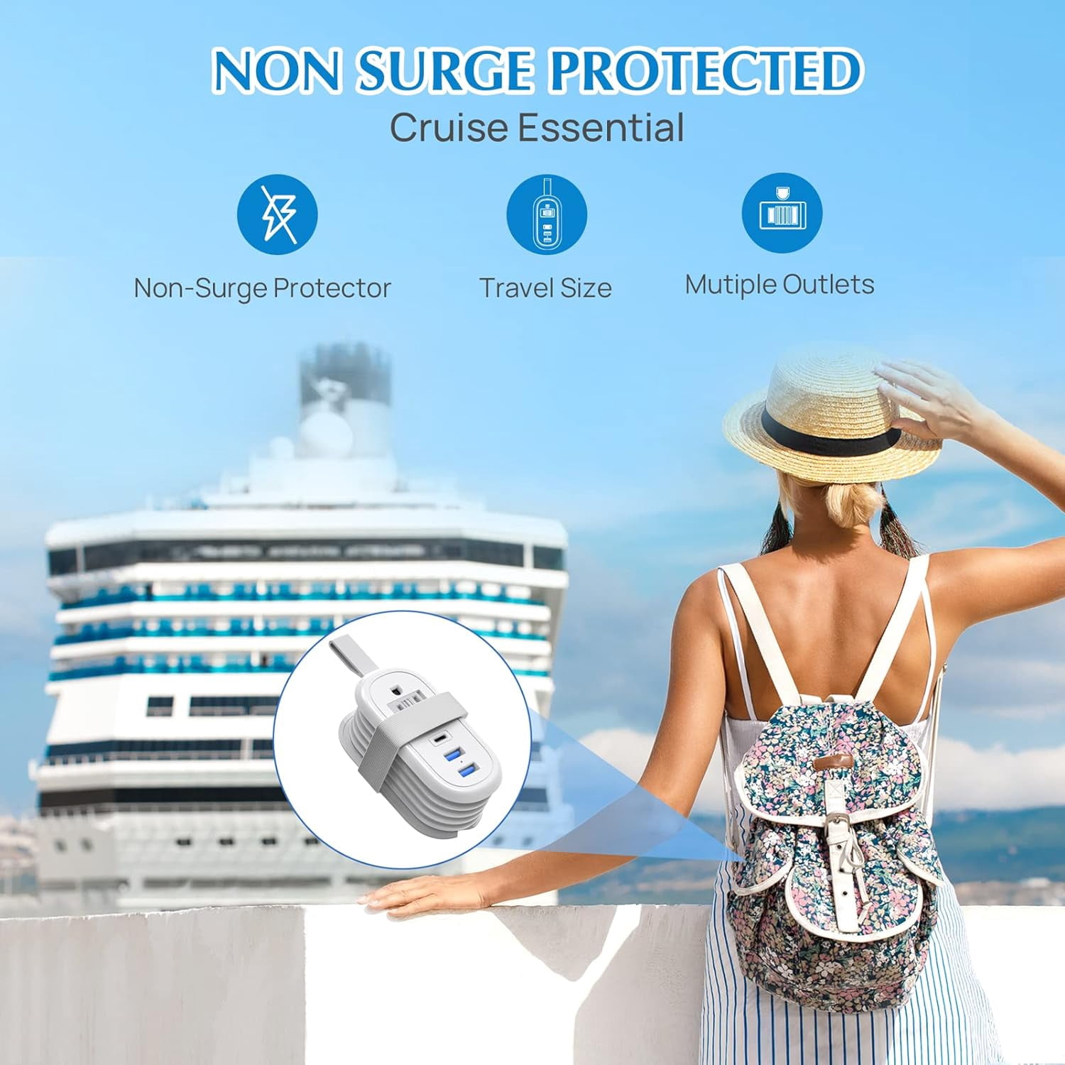 JUNXIAO-Cruise Power Strip, Cruise Approved Outlet with USB Ports, Non ...