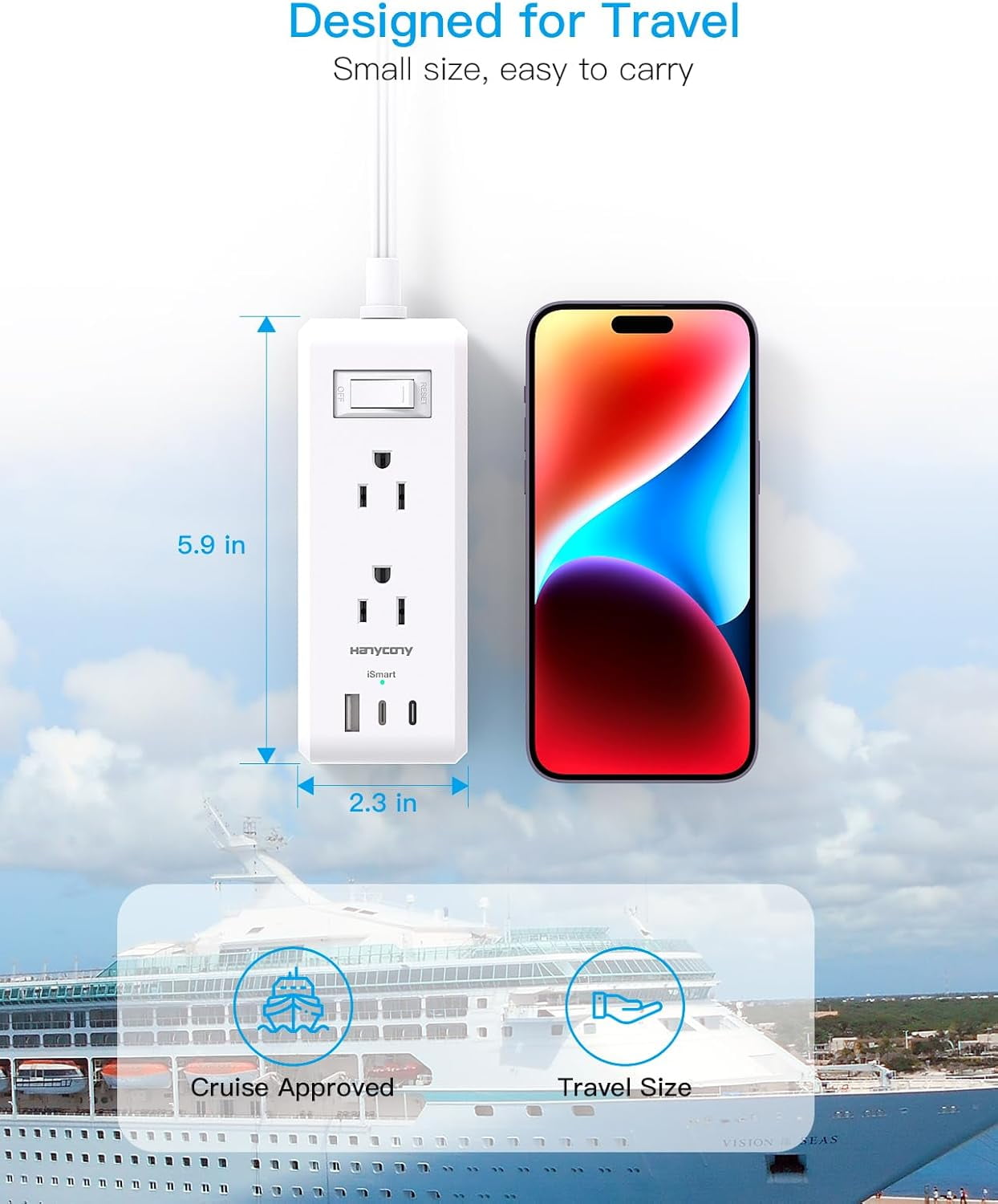 JUNXIAO-Cruise Ship Essentials, Flat Extension Cord 3 Ft, Ultra Thin ...