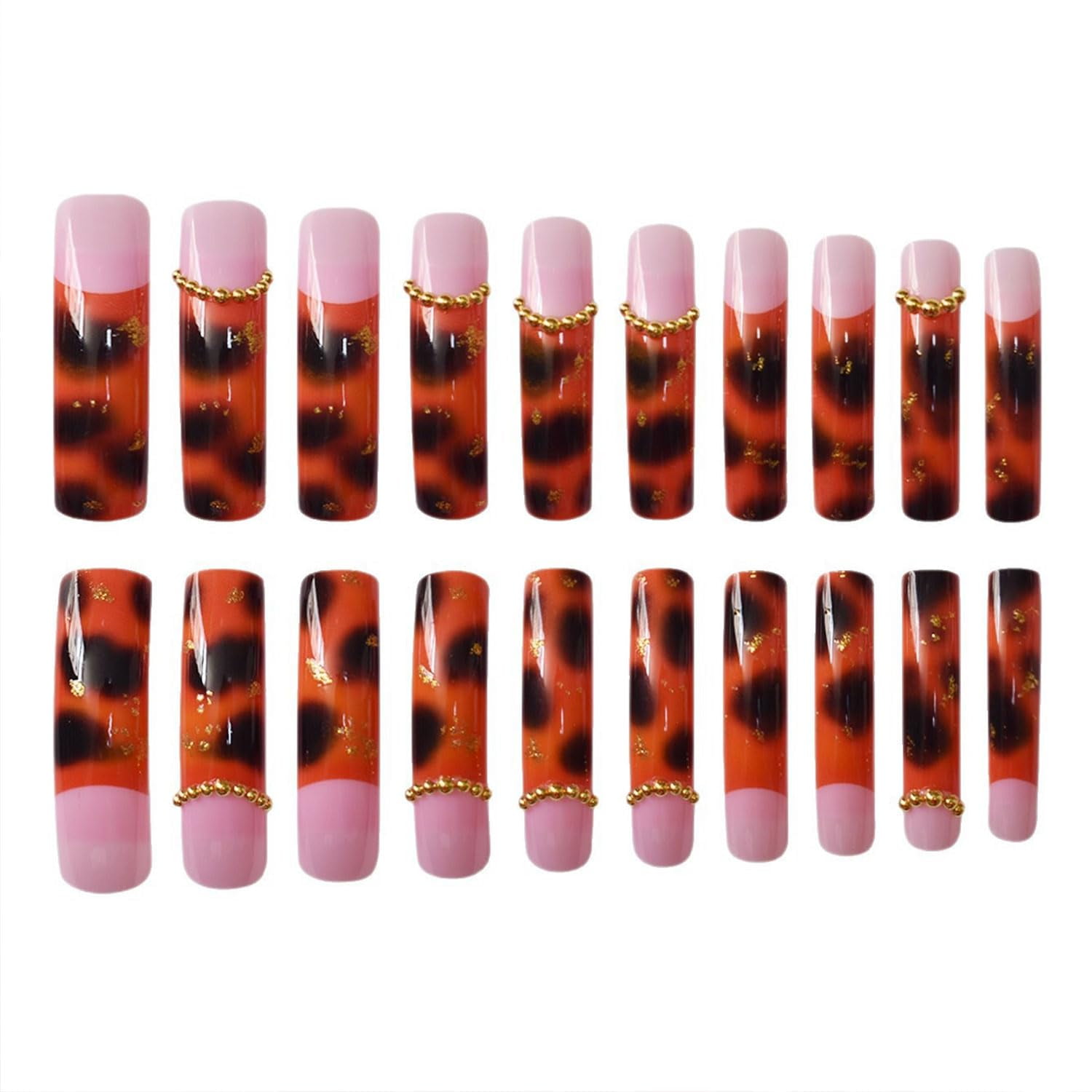 JUNXIAO-Curved Press on Nails Extra Long Square Fake Nails Leopard ...