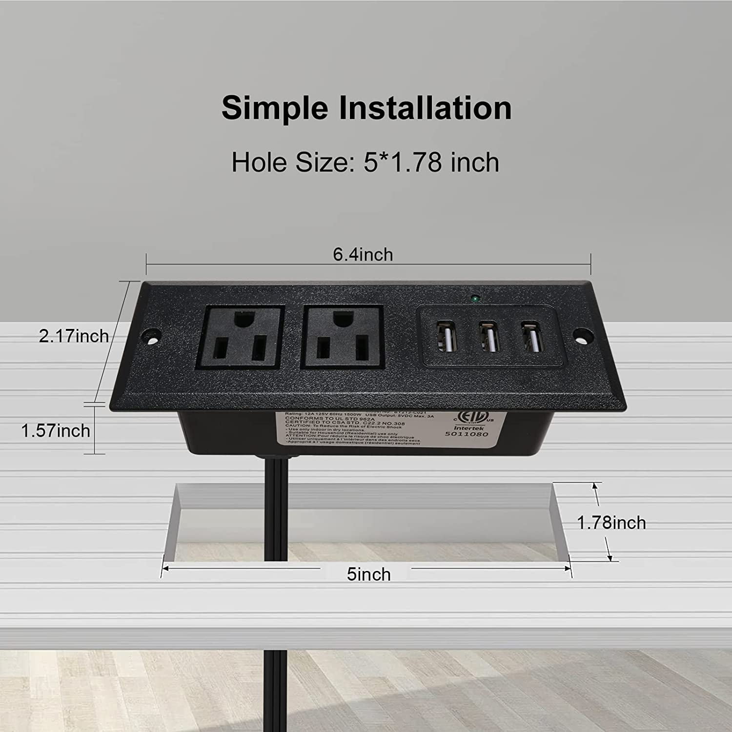 JUNXIAO-Desk Power Strip with USB Recessed Mounted Desktop Power Outlet ...