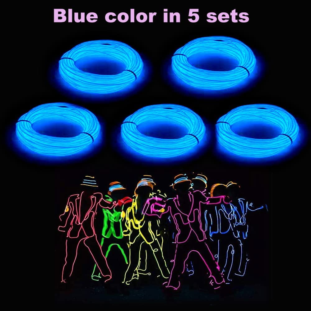 JUNXIAO-EL Wire Blue 5-Pack, 9ft/2.75m Neon Light Wire with Noise ...
