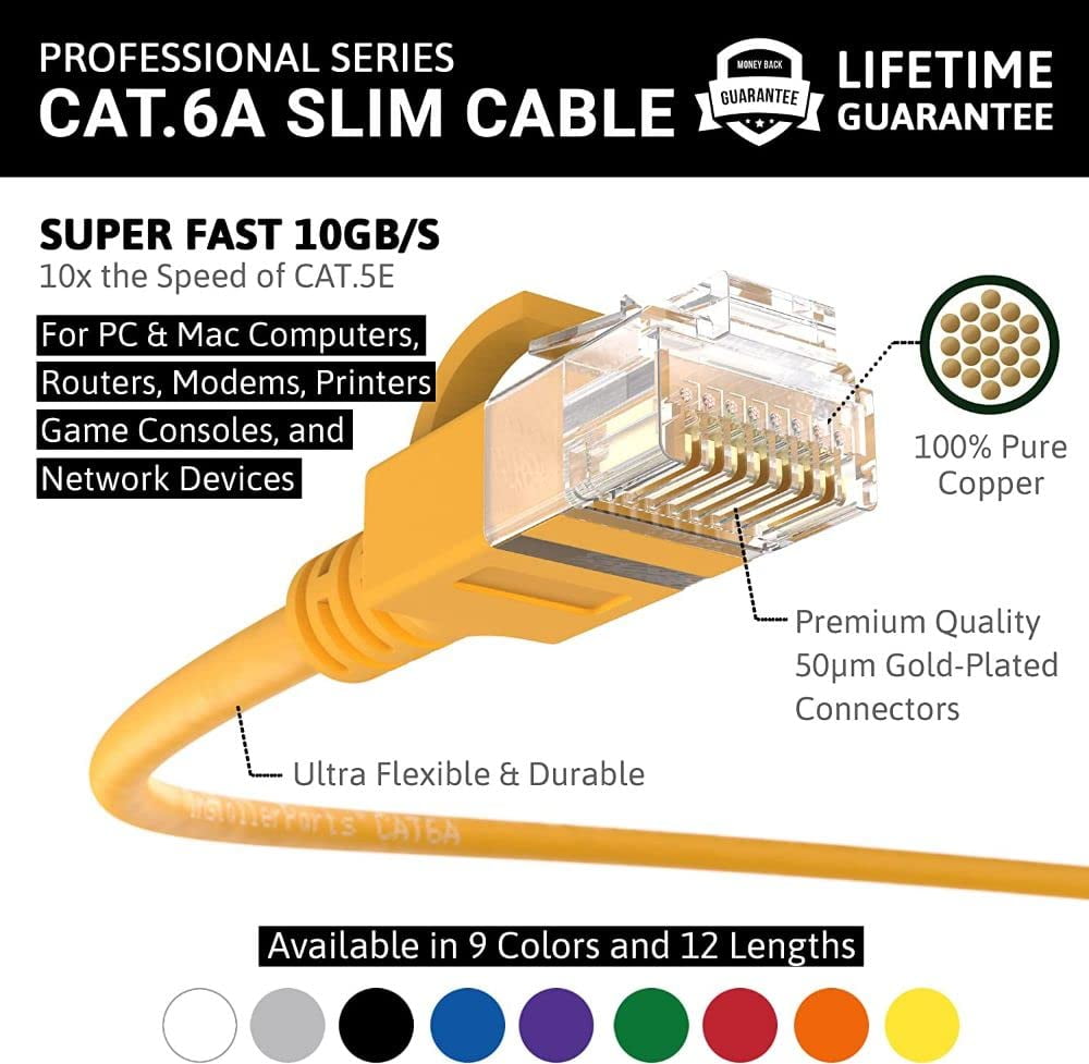 JUNXIAO-Ethernet Cable CAT6A Slim Cable UTP Booted 0.5 FT (10 Pack ...