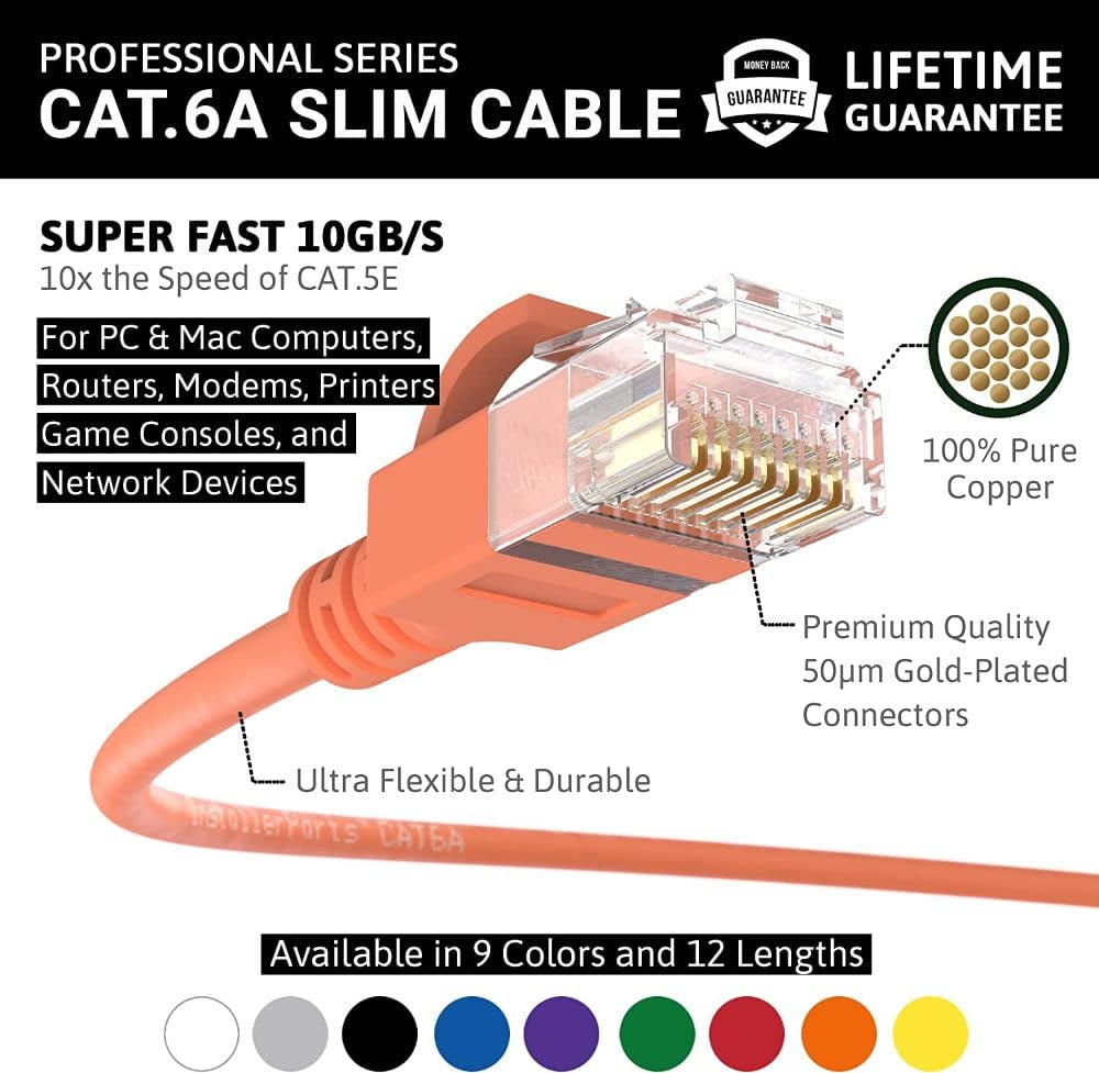JUNXIAO-Ethernet Cable CAT6A Slim Cable UTP Booted 5 FT (10 Pack ...