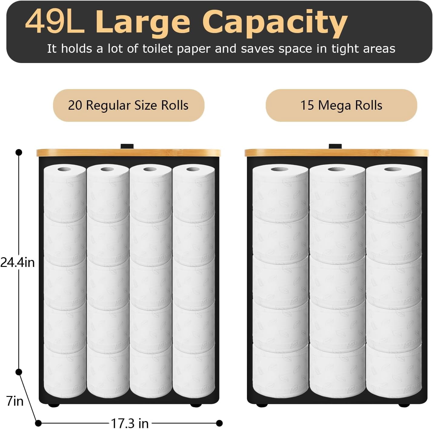 JUNXIAO-Extra Large Toilet Paper Storage Basket with Lid 49L Slim ...