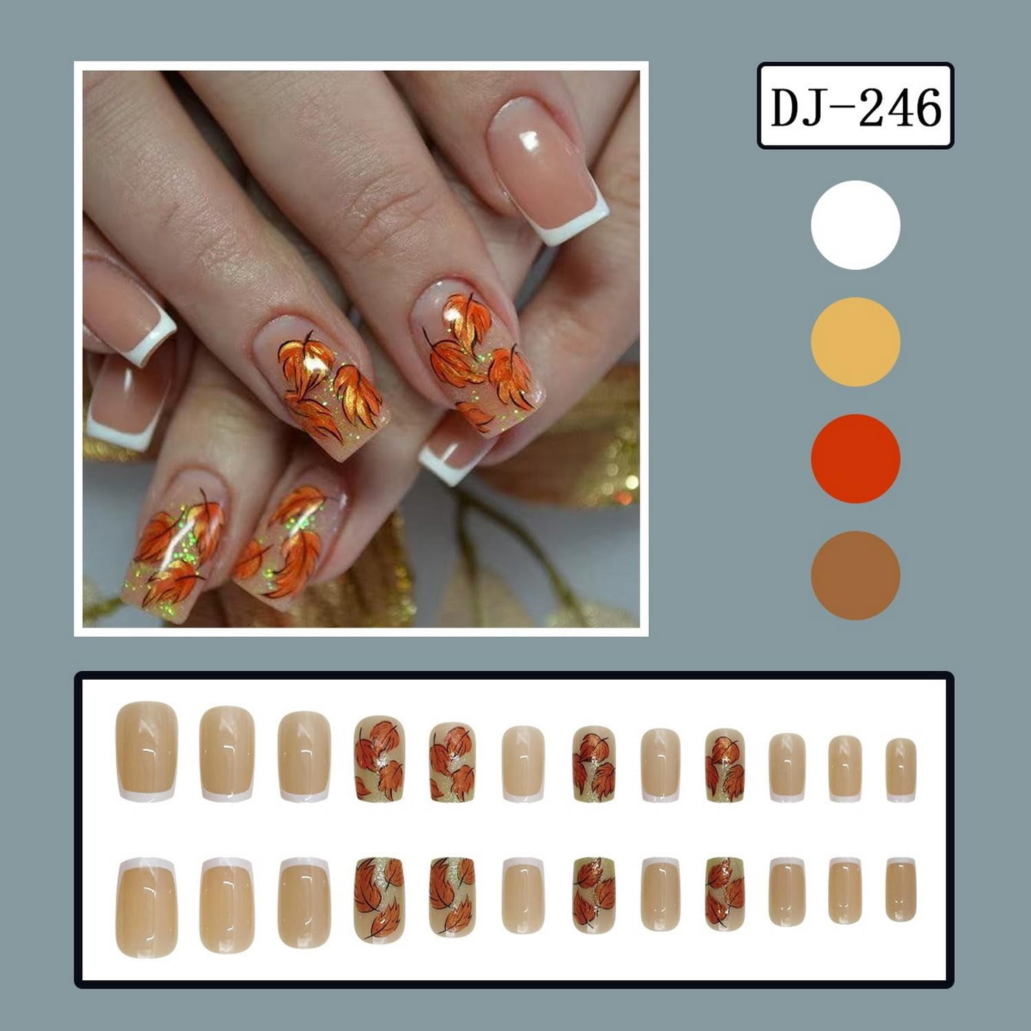 JUNXIAO-Fall Press on Nails White French Tip Fake Nails Short Square ...
