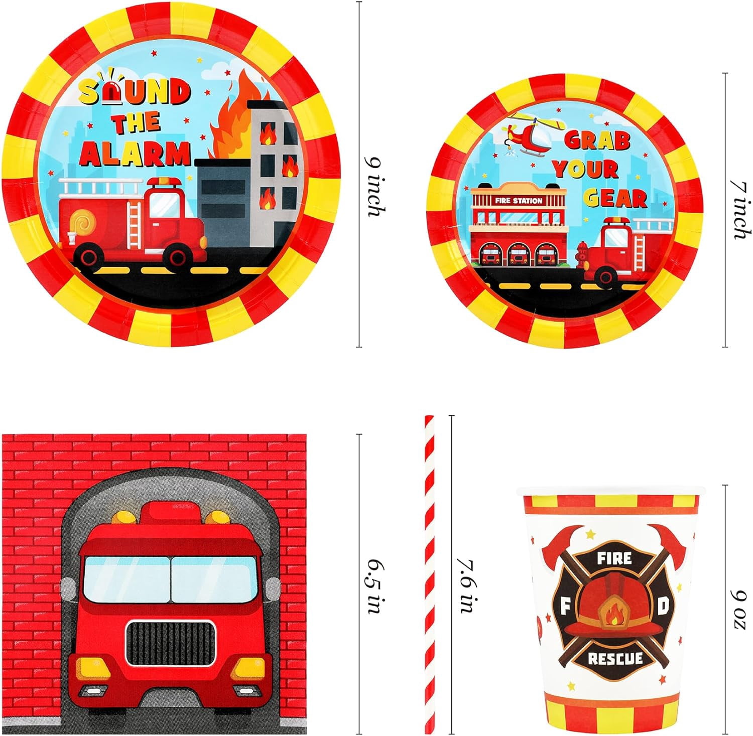 JUNXIAO-Firetruck Birthday Party Supplies Decorations, Fire Truck Theme ...