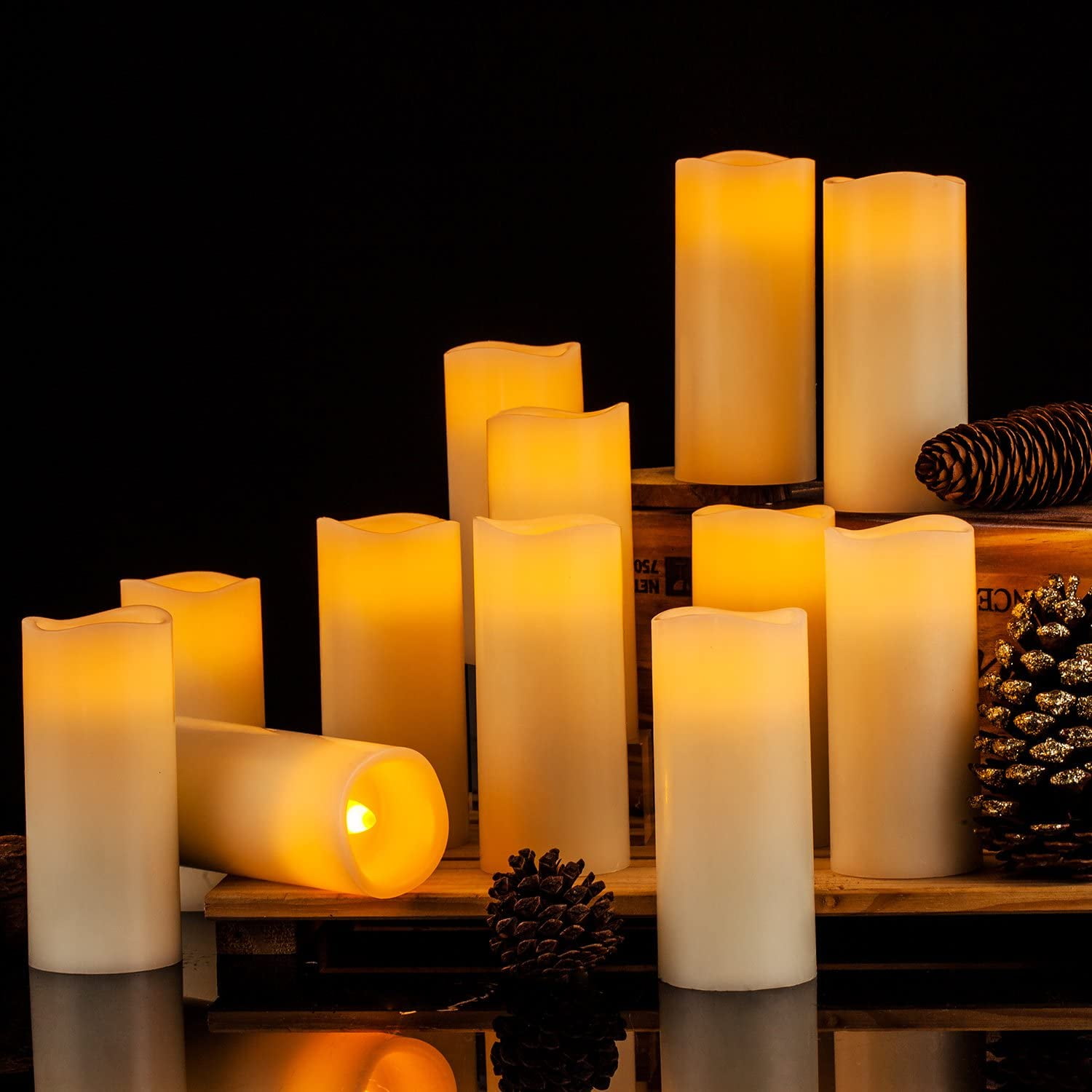 JUNXIAO-Flameless Candles Flickering LED Candles Set of 12 (D:2.2" X H ...