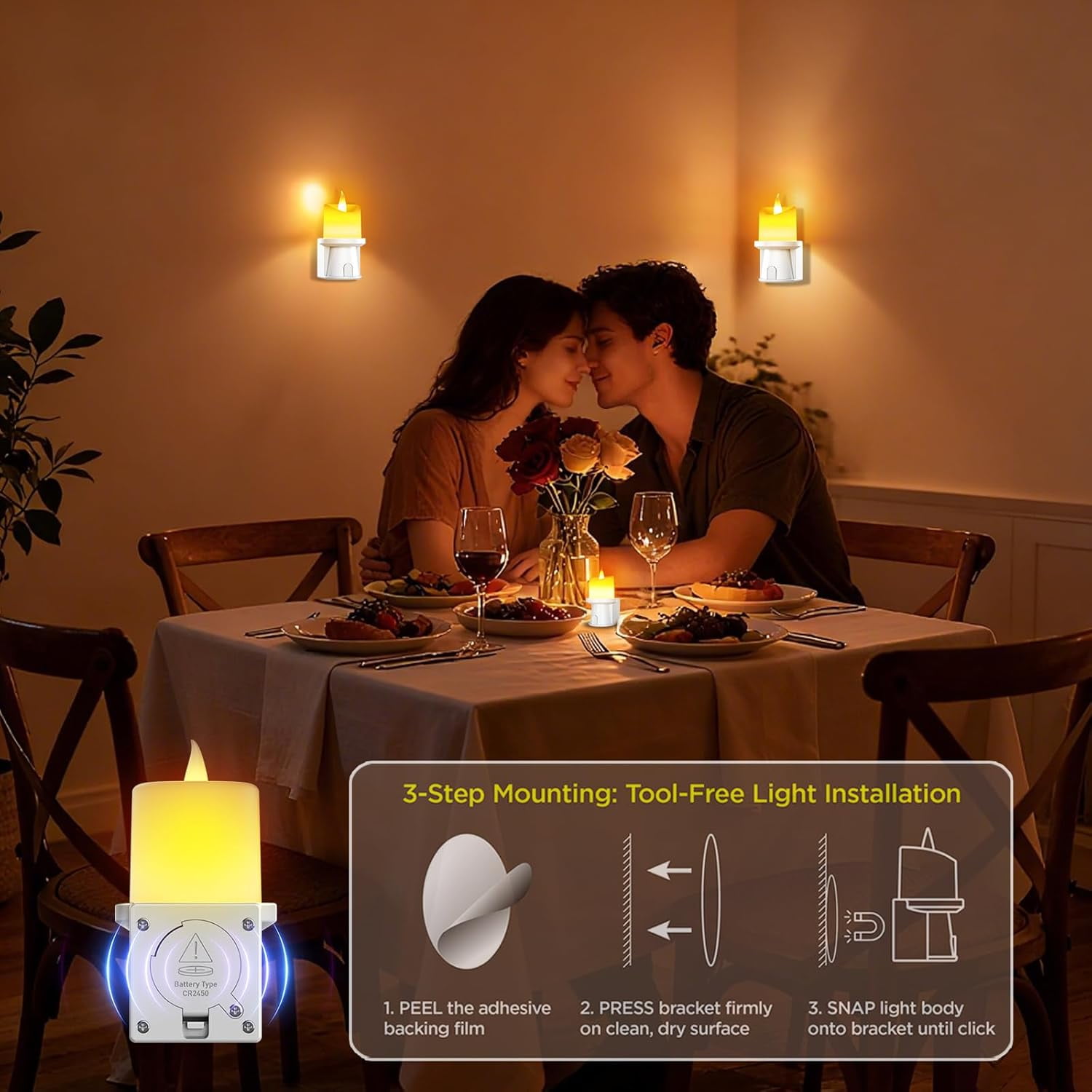 JUNXIAO-Flameless Candles Night Light with Flickering Flame, Battery ...