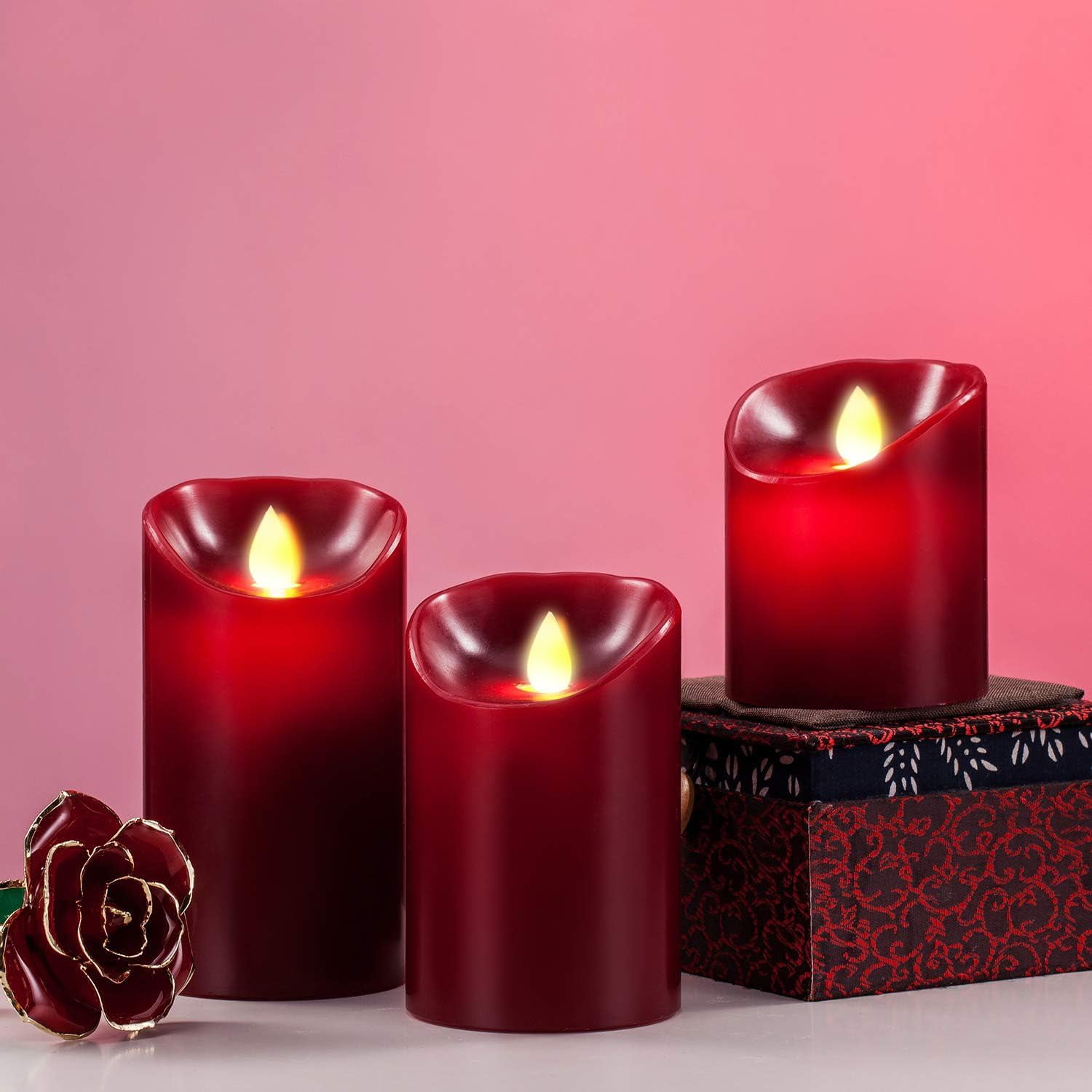 JUNXIAO-Flameless LED 4/5/6-Inch Drip-Less Wax Pillar Candles - Real ...
