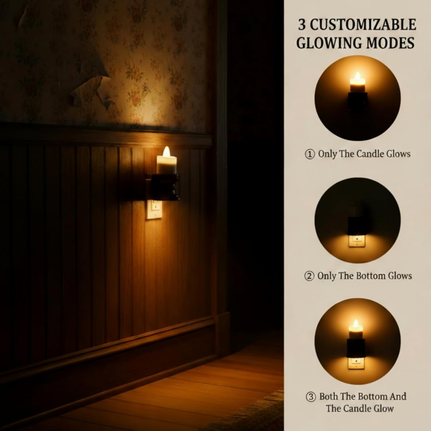 JUNXIAO-Flickering Flameless Candle Night Light Plug in, Dimmable LED ...