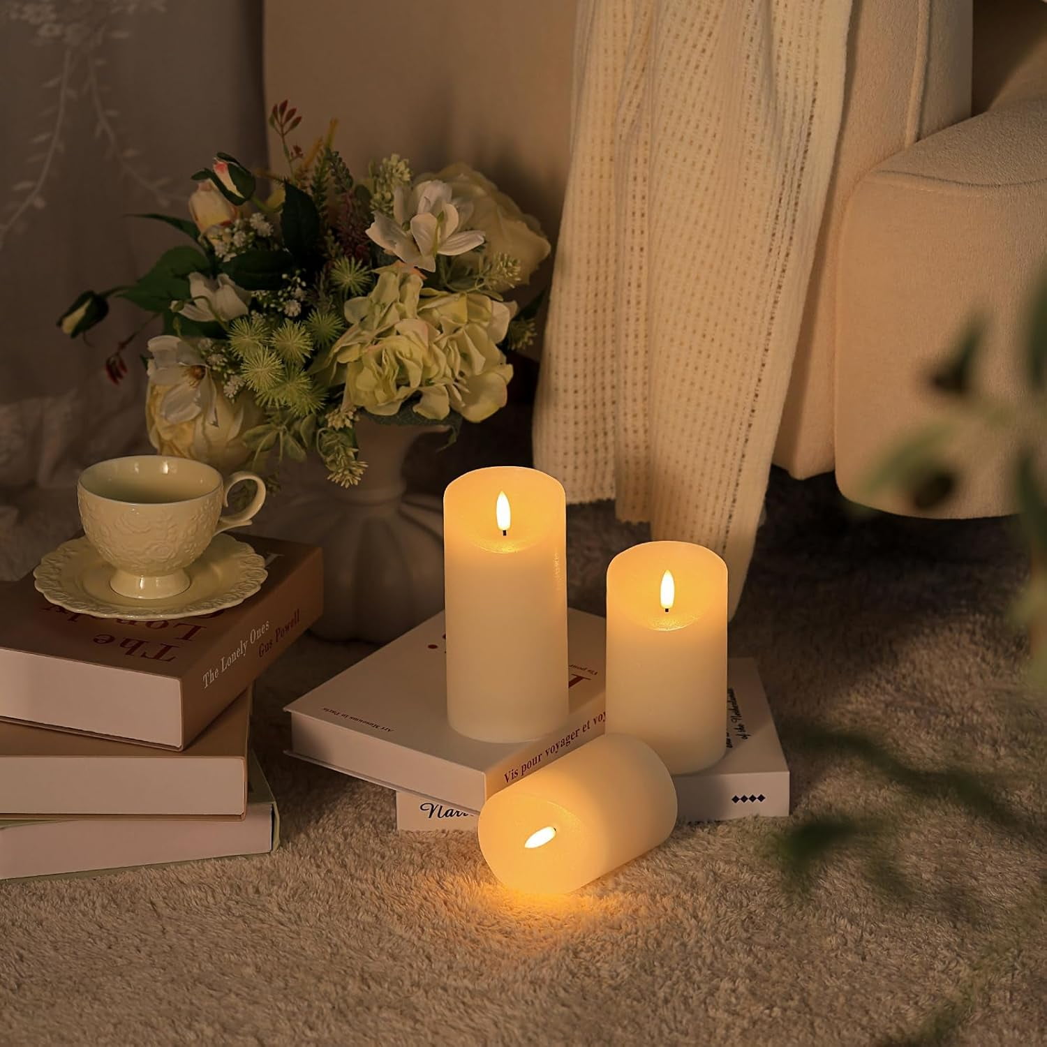 JUNXIAO-Flickering Flameless Candles with Remote, Real Wax Battery ...