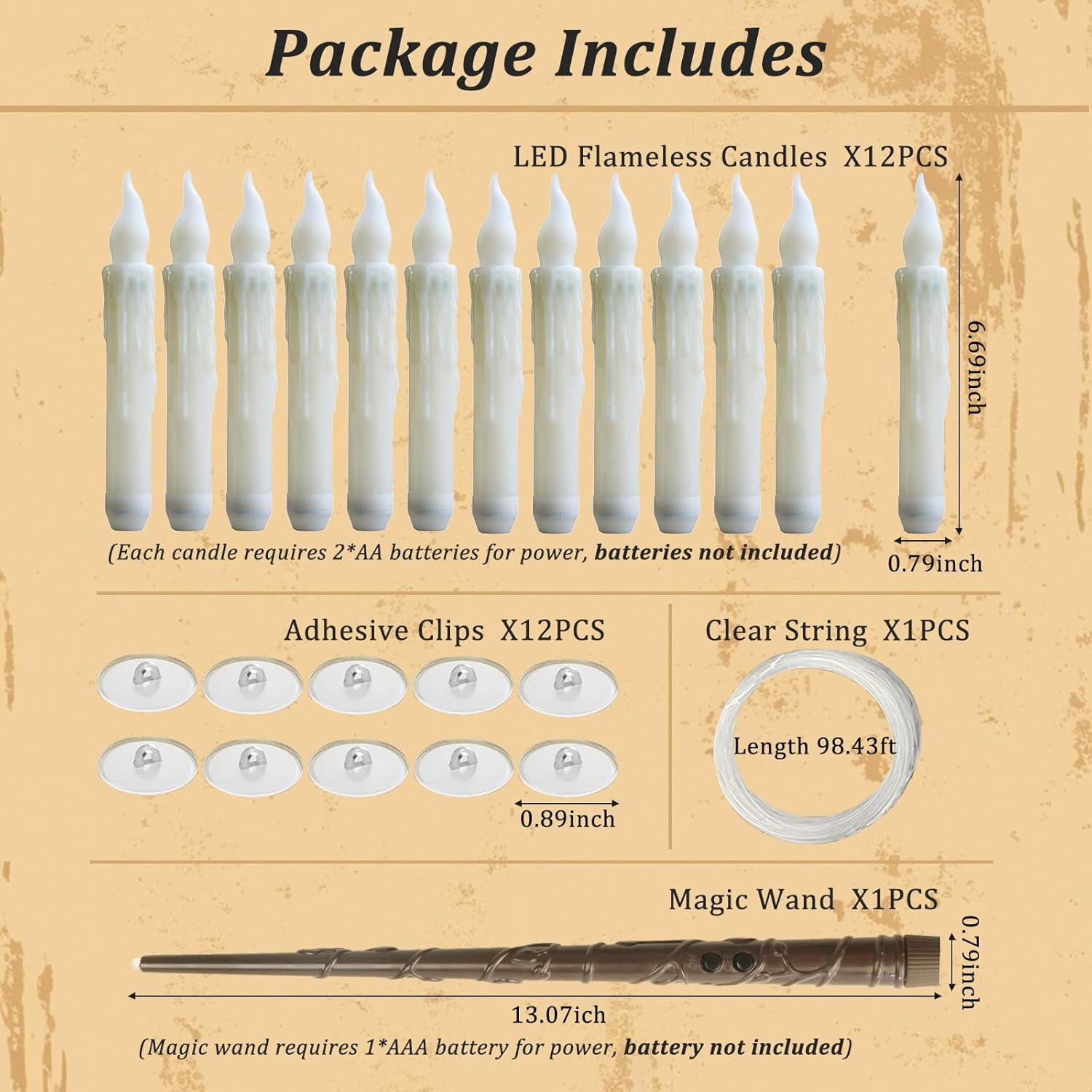 JUNXIAO-Floating Candles with Wand, 12PCS Flameless Hanging Candles ...