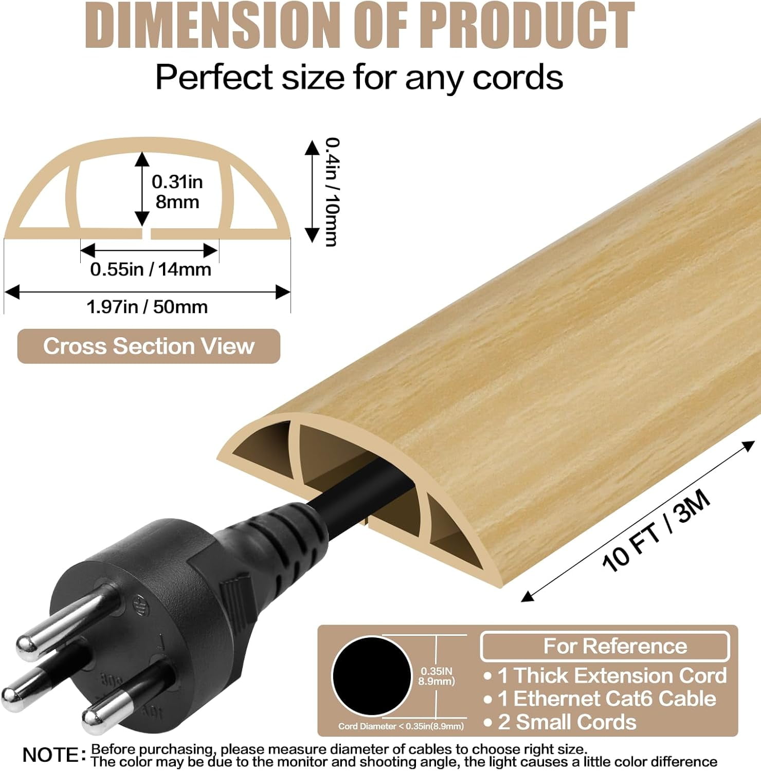 JUNXIAO-Floor Cord Cover Self Adhesive Cord Hider,10FT Cable Management ...