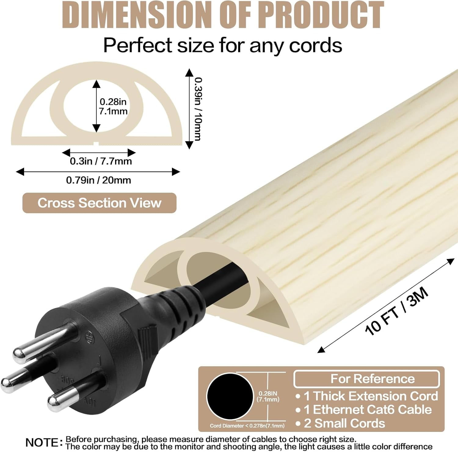 JUNXIAO-Floor Cord Cover Self Adhesive Cord Hider,10FT Cable Management ...