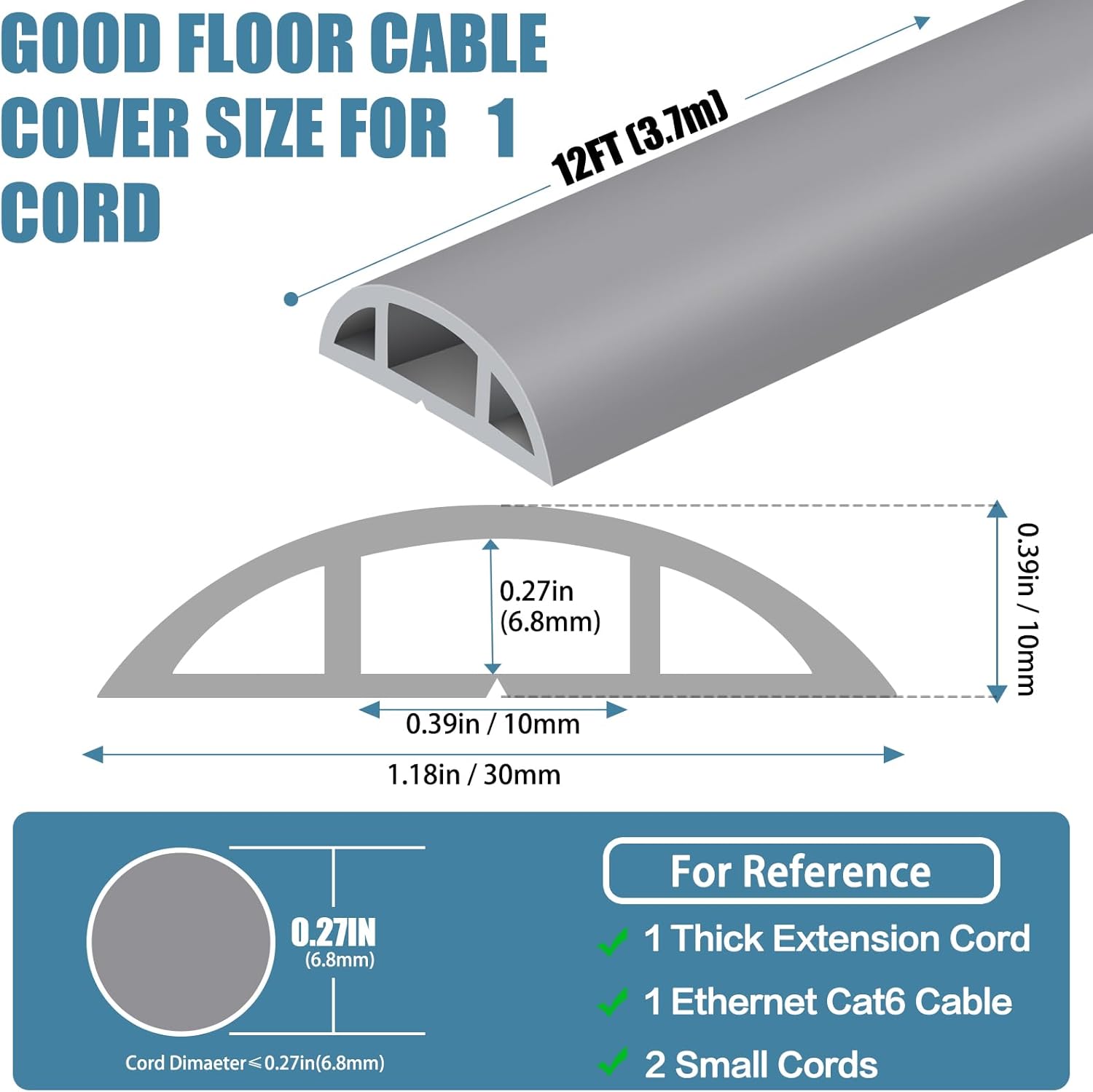JUNXIAO-Floor Cord Covers for Wires 12FT Cable Hider Wire Cover Self ...