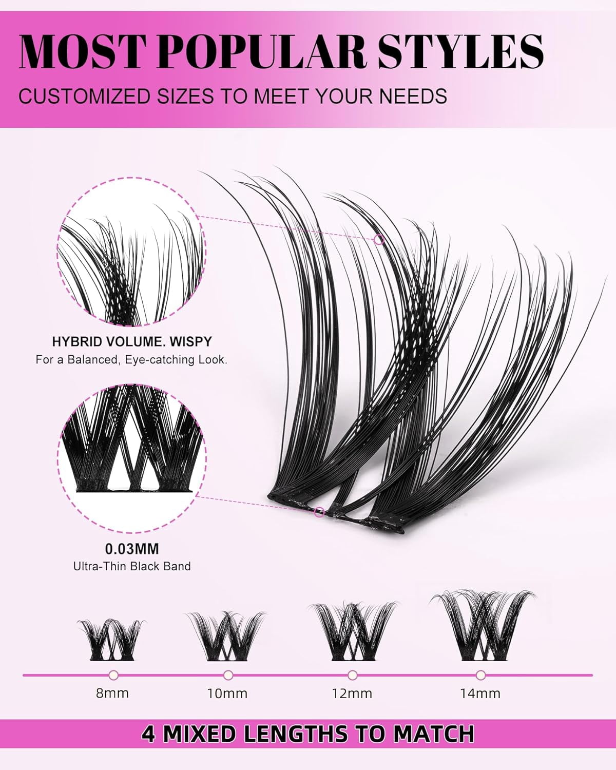 JUNXIAO-Flora Lash Clusters Kit Short 8-14mm Wispy Eyelashes Cluster ...