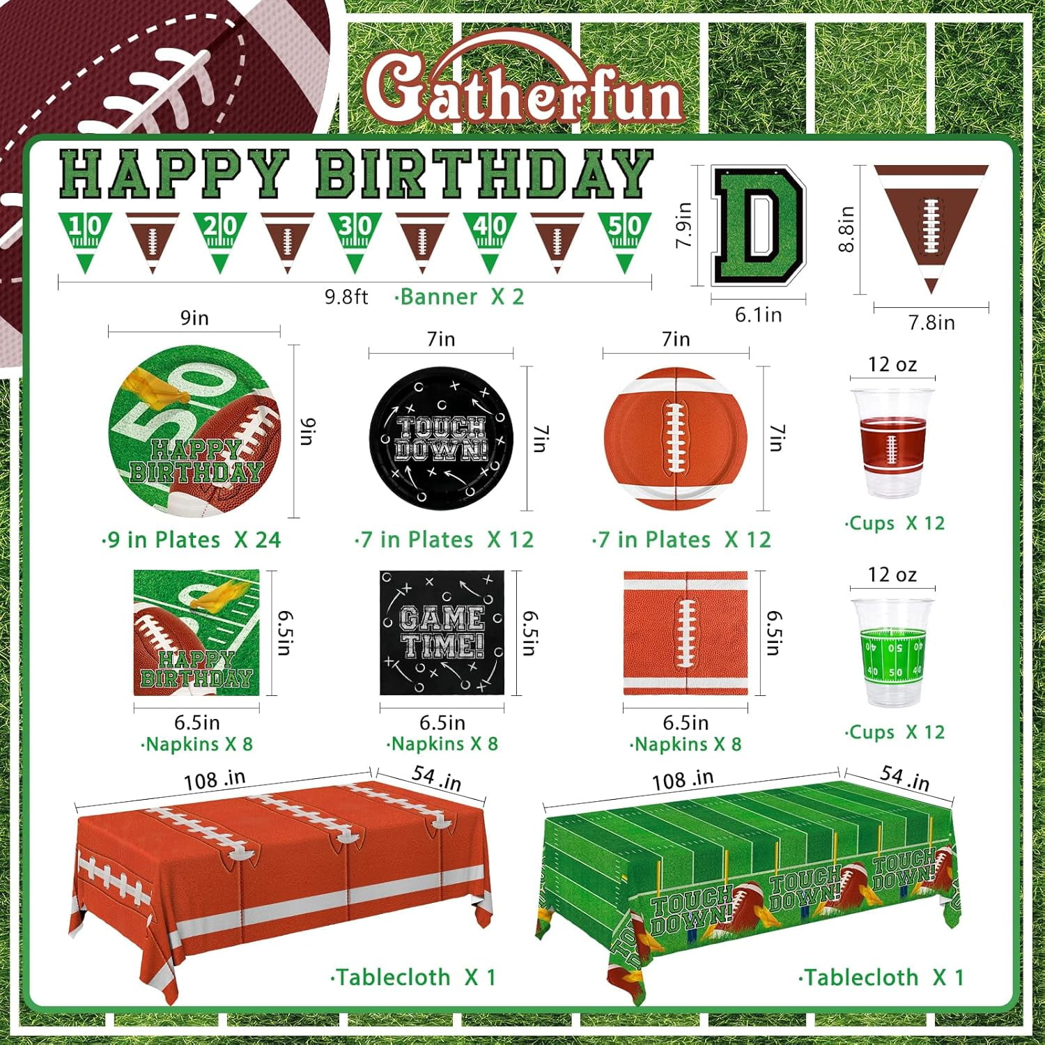 JUNXIAO-Football Birthday Party Decorations Kit for 24: Football Party ...