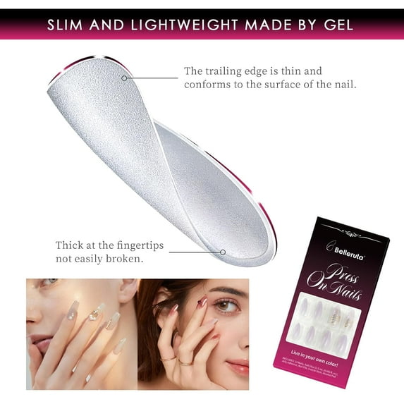 JUNXIAO-French Tip Press On Nails Short Square, Sheer Nude Pink Glue On ...