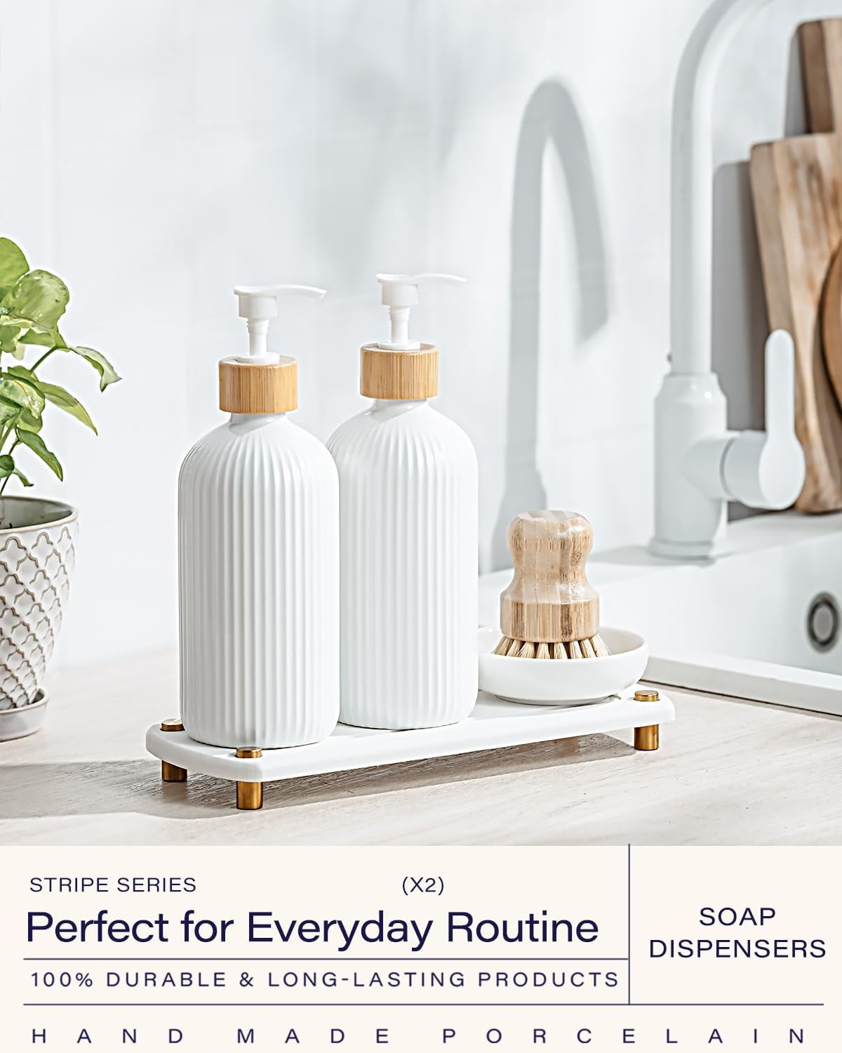 JUNXIAO-Getstar Hand and Dish Soap Dispenser Set, Ceramic Soap ...