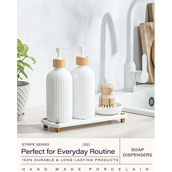 JUNXIAO-Getstar Hand and Dish Soap Dispenser Set, Ceramic Soap ...