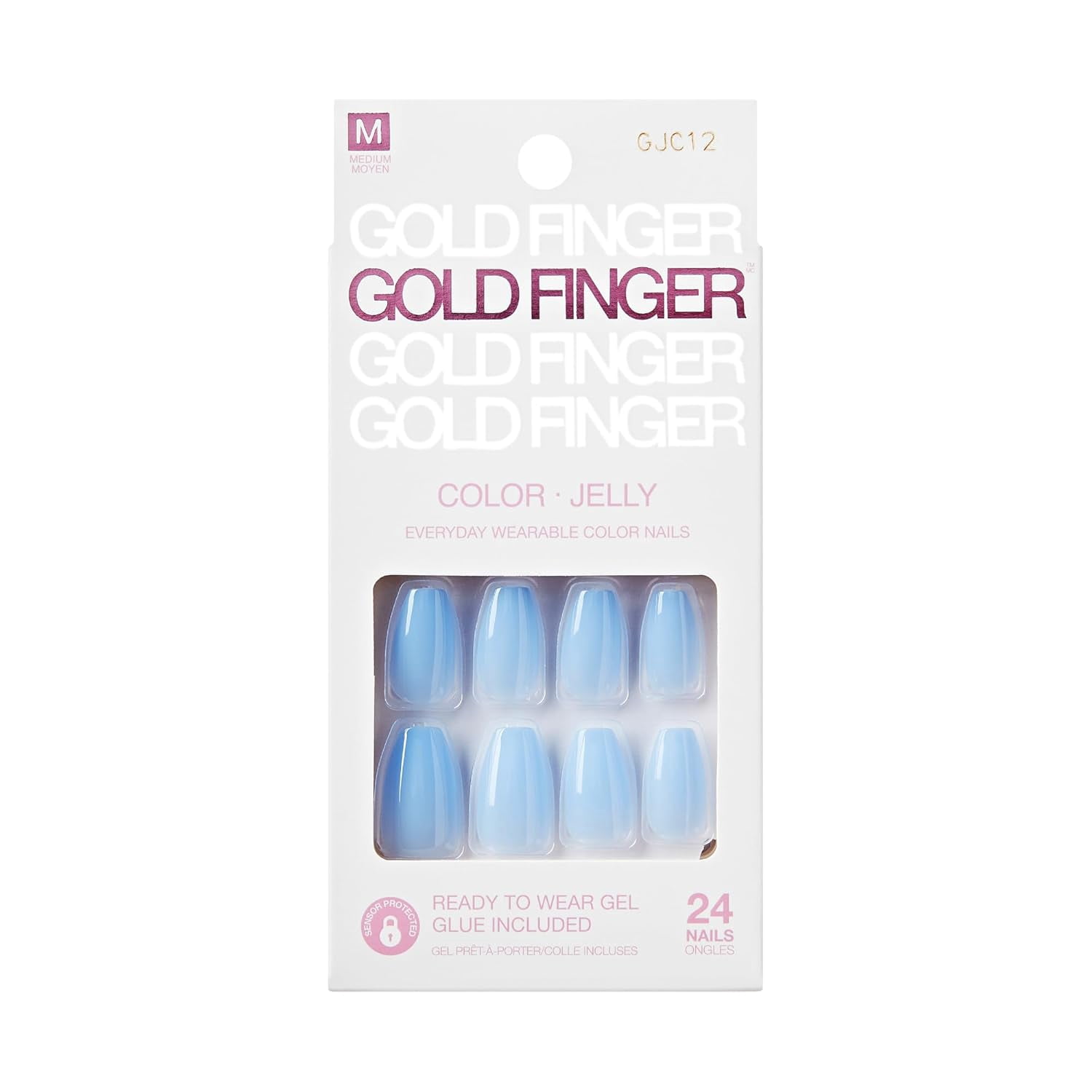 JUNXIAO-GoldFinger False Nails Kit, Jelly Blue Color Ready to Wear Gel ...
