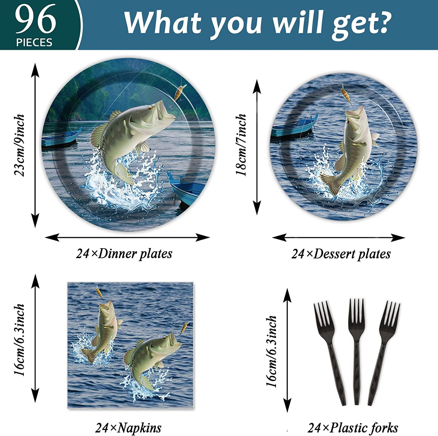 JUNXIAO-Gone Fishing Party Plates Napkins Gone Fishin' Dinnerware ...