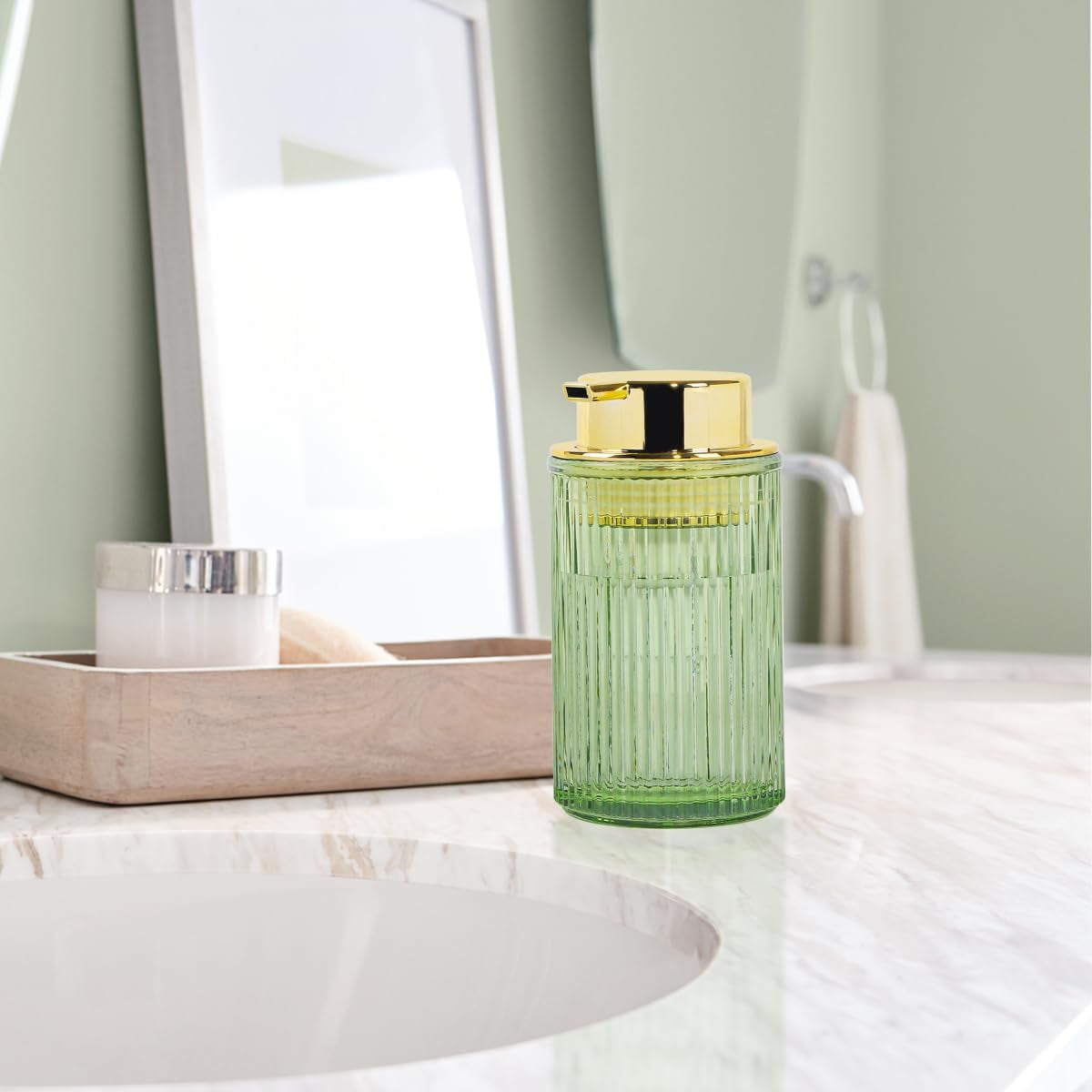 JUNXIAO-Green Foaming Soap Dispenser, Glass Foam Hand Soap Dispenser ...