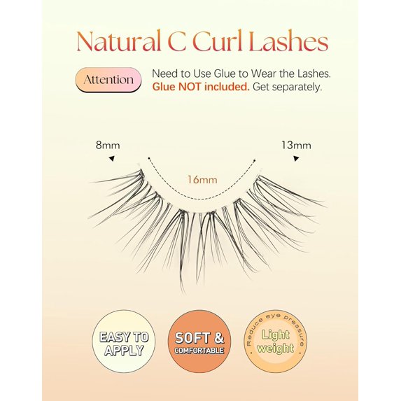 JUNXIAO-Half Lashes 13MM Cat Eyelashes Wispy C Curl Corner Lashes Pack ...