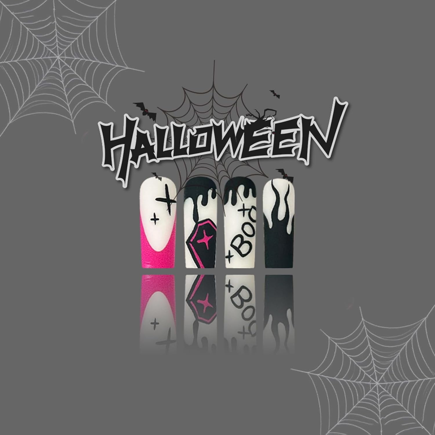 JUNXIAO-Halloween Press on Nails Long Square Fake Nails with Designs ...