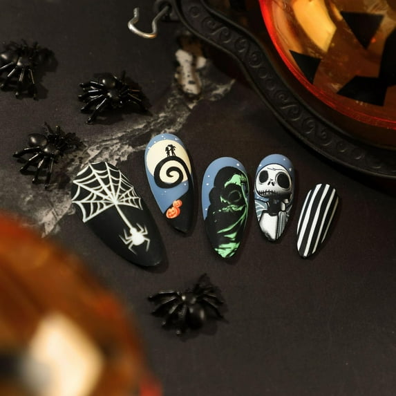 JUNXIAO-Halloween Press on Nails Medium Almond Fake Nails Full Cover ...