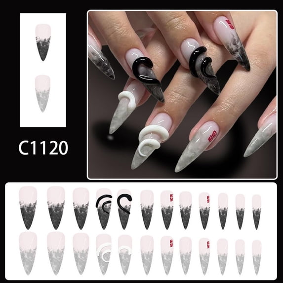 JUNXIAO-Halloween Press on Nails Stiletto Fake Nails with Snake designs ...