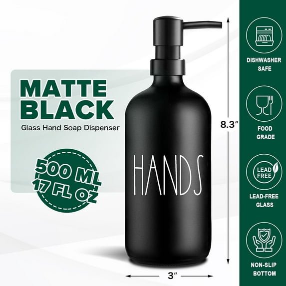 JUNXIAO-Hand Soap Dispenser, Matte Black Soap Dispenser for Bathroom ...