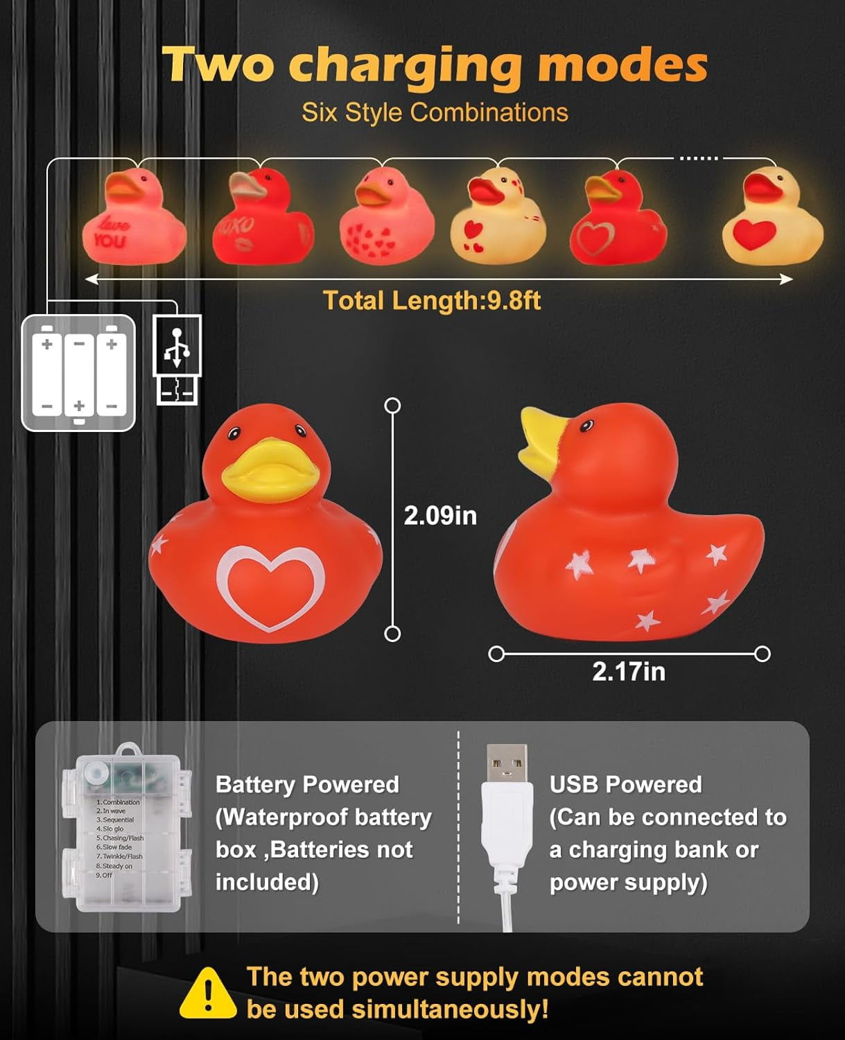 LINYAN-Heart Rubber Ducks String Lights, 20 LED Love Rubber Duck Can ...