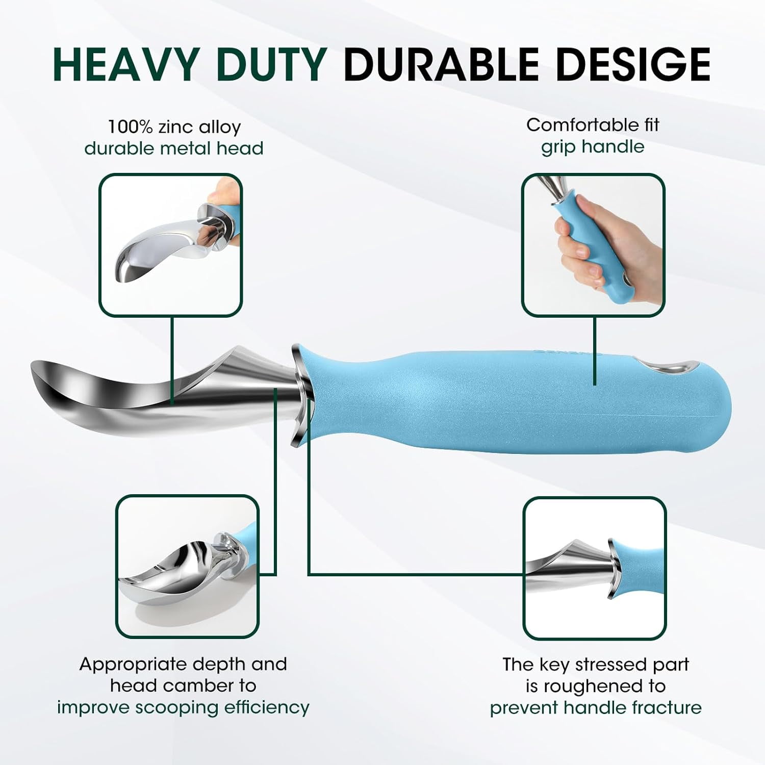 JUNXIAO-Heavy Duty Ice Cream Scoop - Upgraded Anti-Fracture Design ...