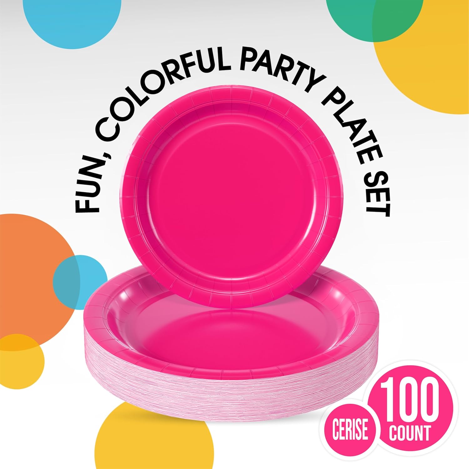 JUNXIAO-Hot Pink Paper Plates Disposable Heavy Duty 100 Pcs - 50-7 ...