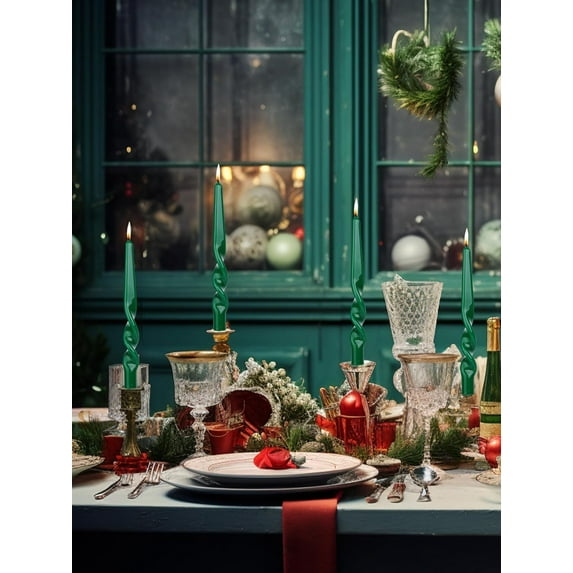 JUNXIAO-Hunter Green Spiral Taper Candles Twisted Candle Conical Stick ...