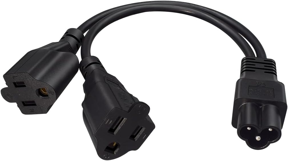 JUNXIAO-IEC320 C6 to Dual 5-15R Extension Power Cable Y Splitter ...