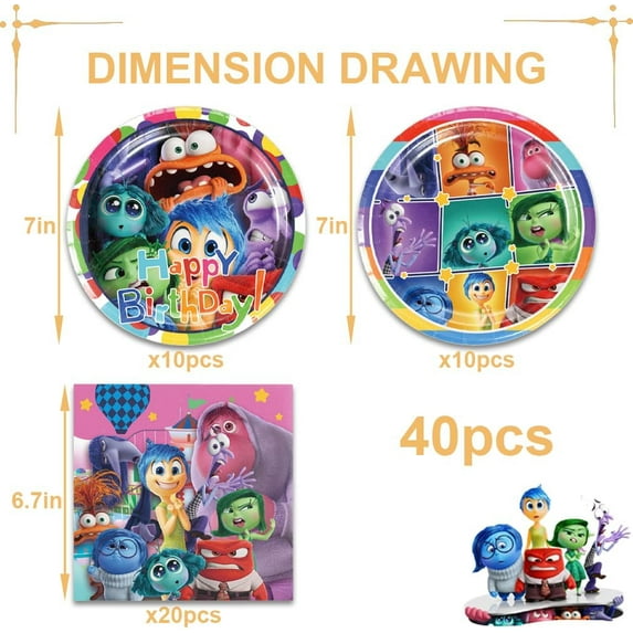 JUNXIAO-Inside Out 40PC Party Tableware Set for 20 Guests, Kids ...