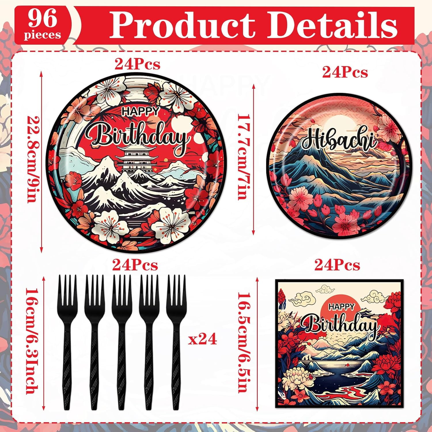 JUNXIAO-Japanese Hibachi Party Decorations, 96PCS Hibachi Party Plates ...