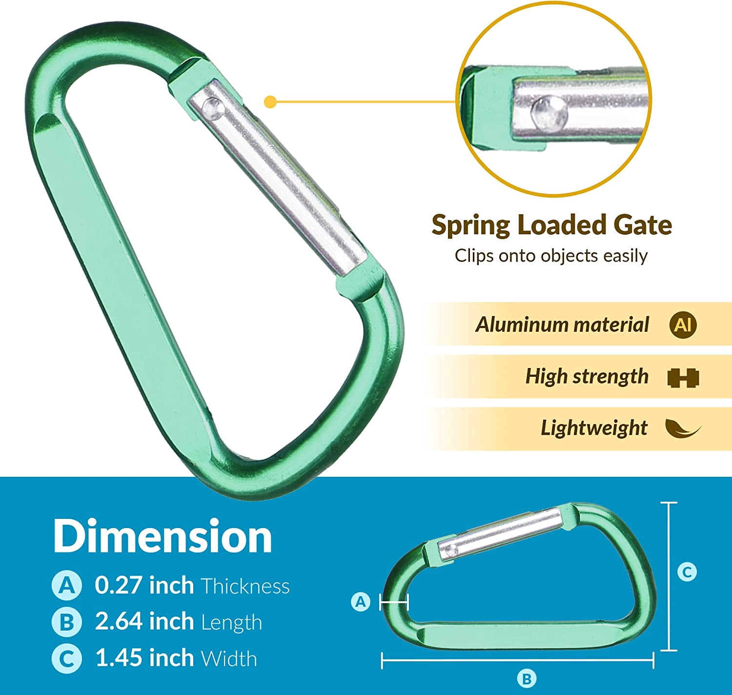JUNXIAO-Keychain Carabiner Clip - 2.6" Small D-Ring Lightweight Color ...