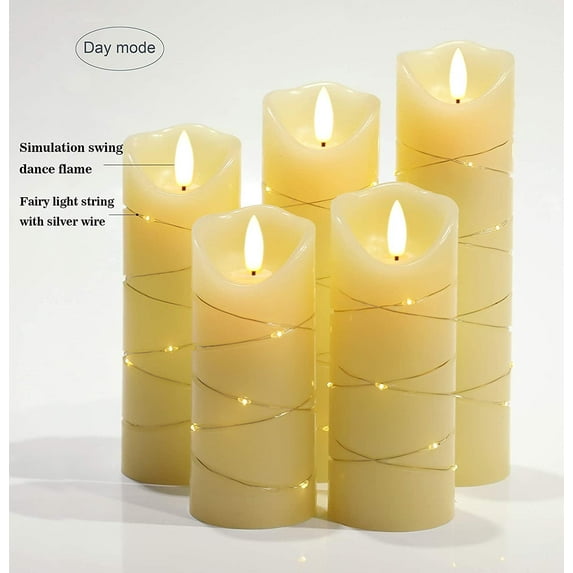 JUNXIAO-LED flameless Candle, with Embedded Starlight String,（ )5-Piece LED Candle, with 10-Key ...