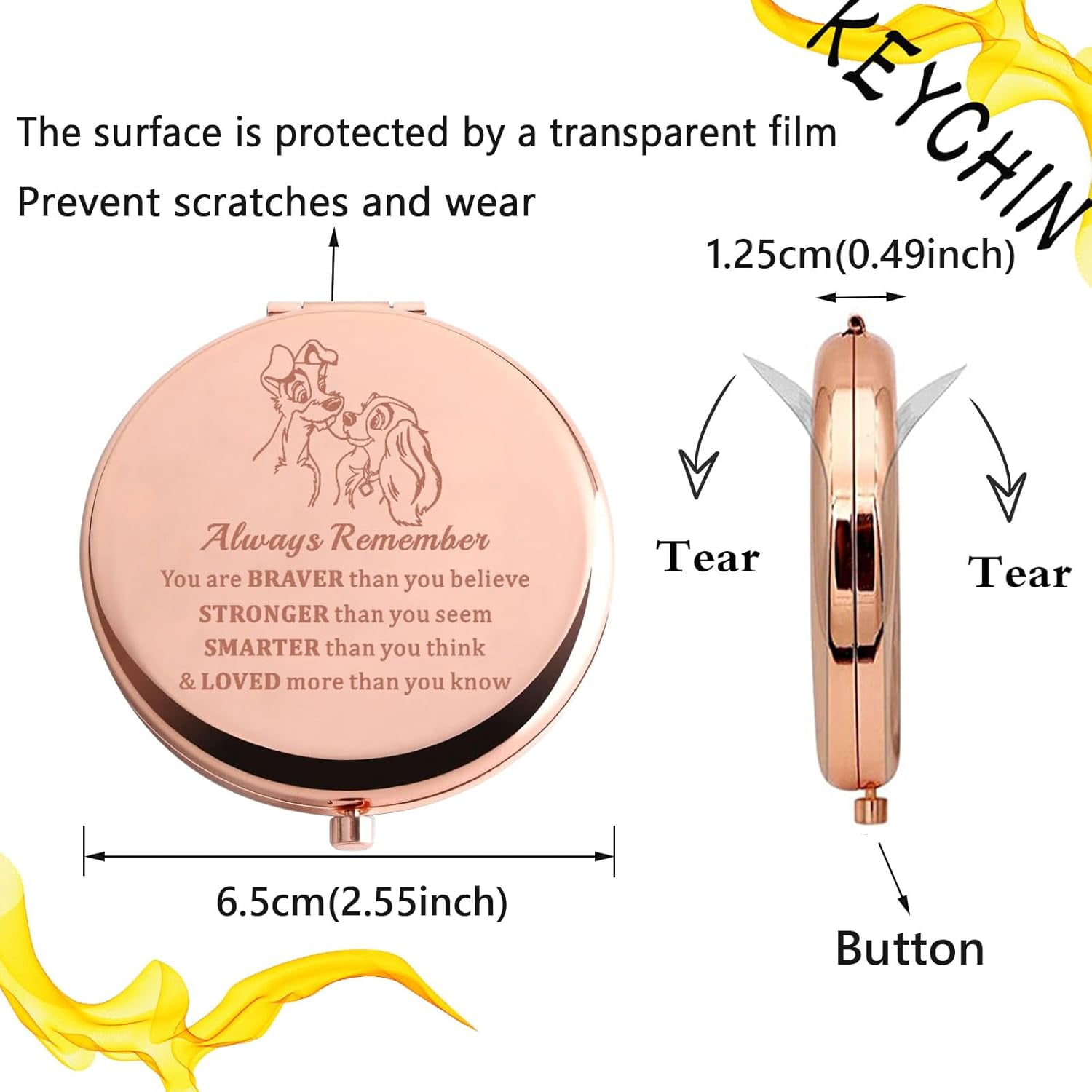 JUNXIAO-Lady Dog Pocket Mirror Tramp Dog Fans Gifts You are Braver ...