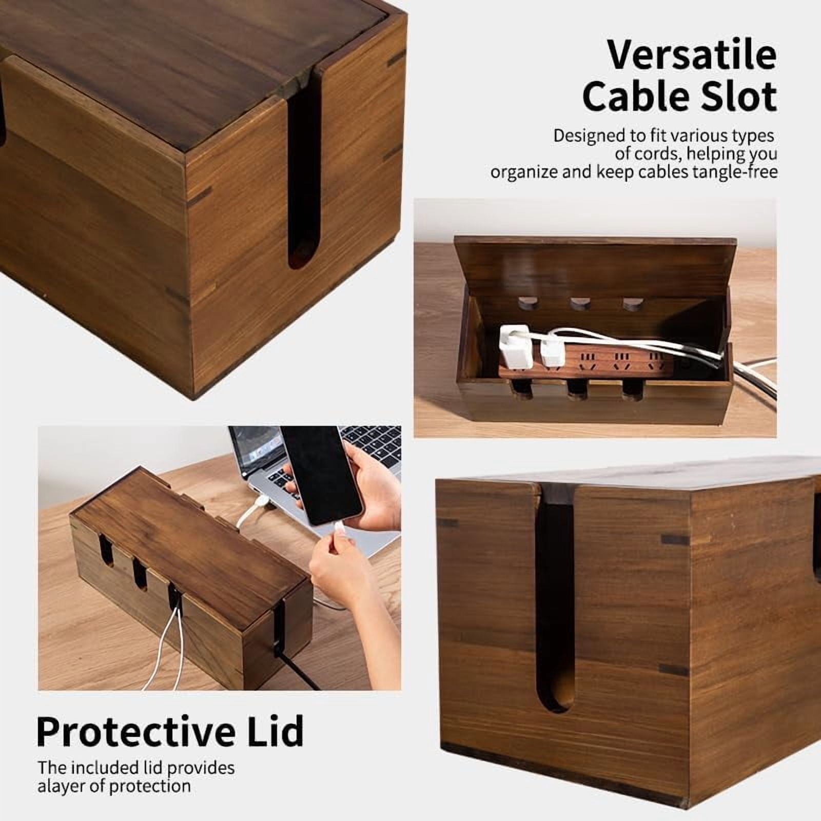 JUNXIAO-Large Cable Management Box, Wooden Cord Hider Desk Organizer ...