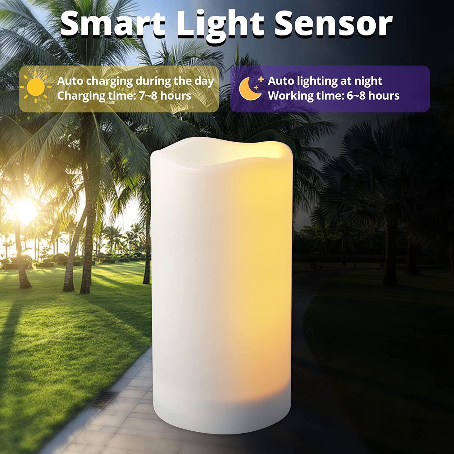 JUNXIAO-Large Outdoor Solar Powered Candles - Flameless Pillar ...